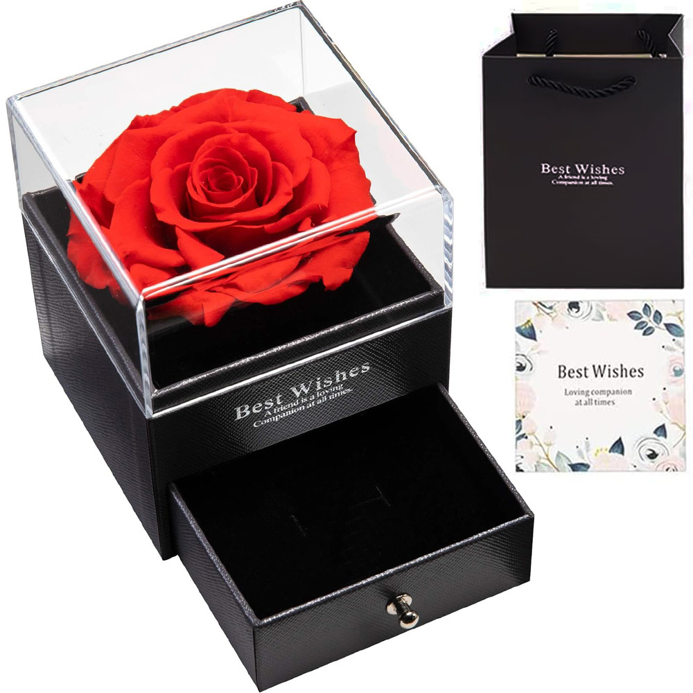 Everlasting rose in a box gift box jewellery necklace drawer ...