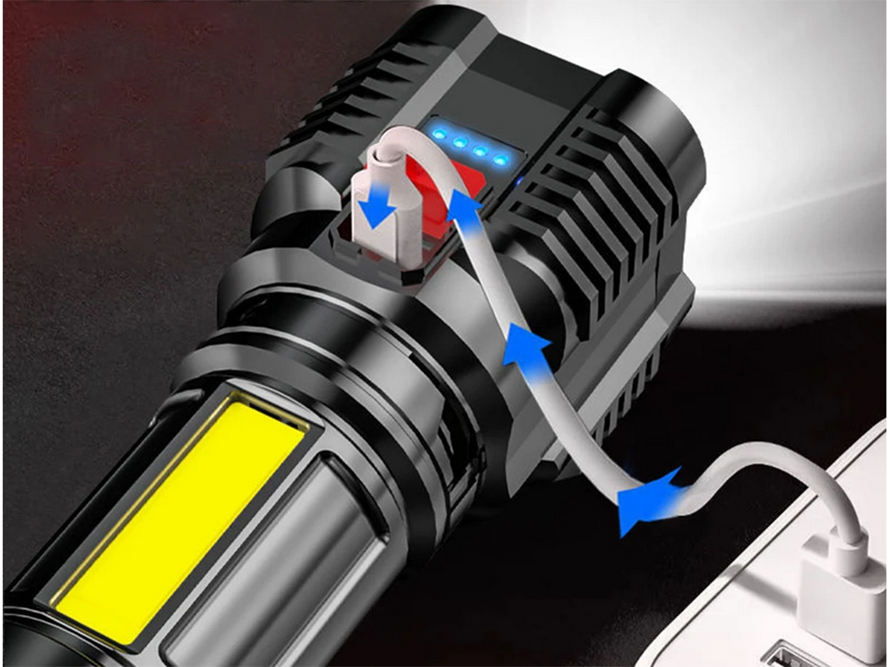 Rechargeable torch searchlight bivouac led strong military police usb ...