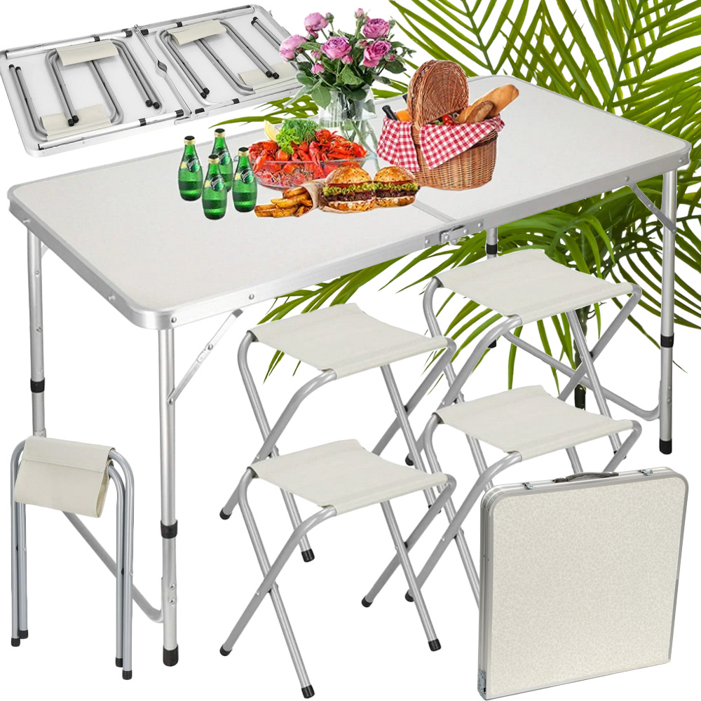 Folding camping table tourist table set with 4 chairs garden table ...