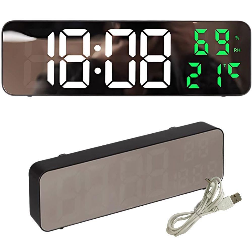 Electronic clock digital led alarm clock thermometer mirror standing ...