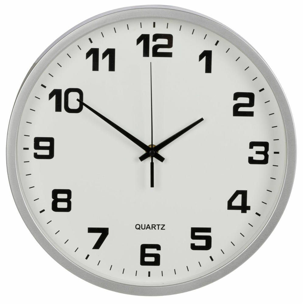 Wall clock large non-touching silent 25 cm round second hand Silver ...
