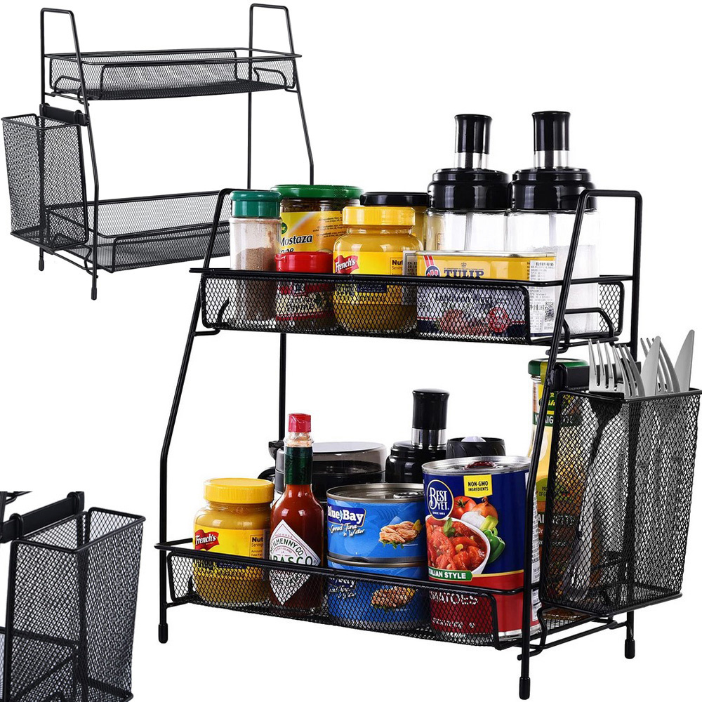 Kitchen shelf loft kitchen organiser two-storey stand with basket Black ...