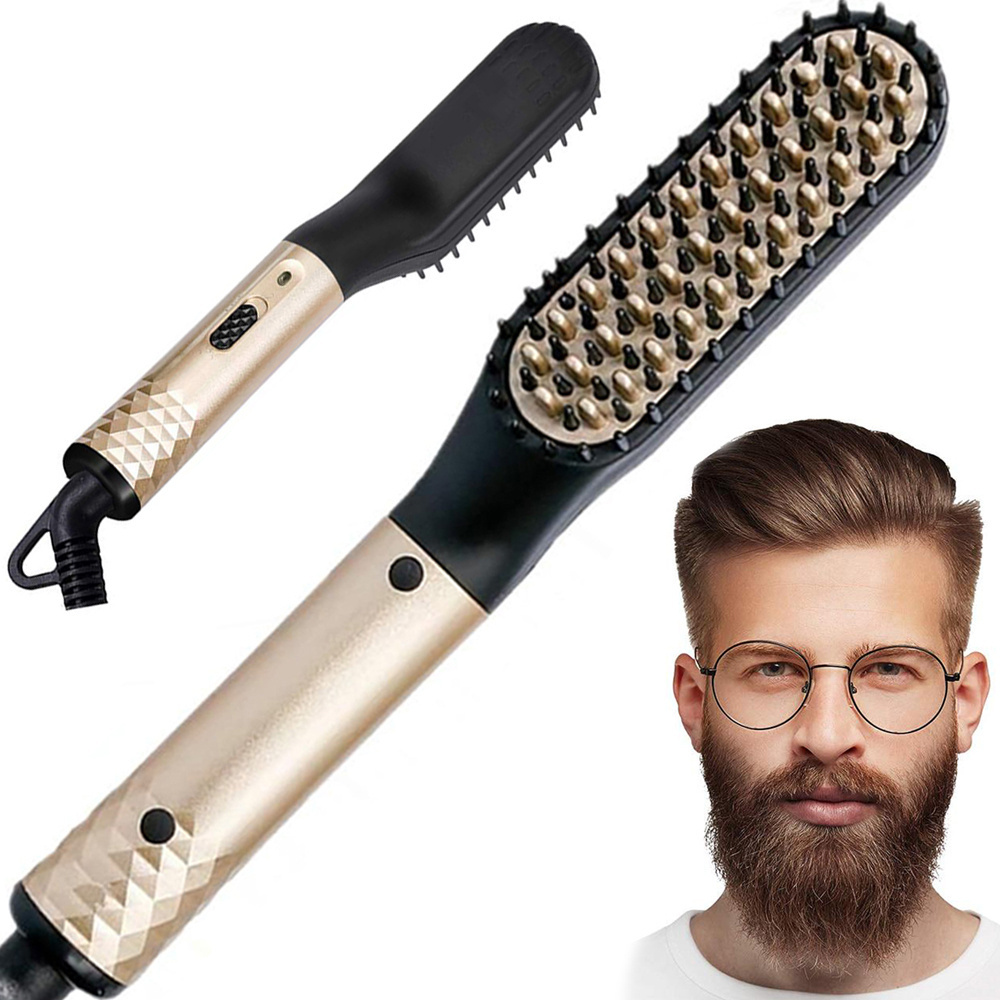 Straightener brush beard and hair comb for men's grooming Gold ...