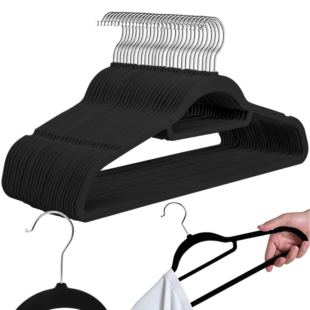 Velour clothes hangers black anti-slip set of 20 pieces Black ...