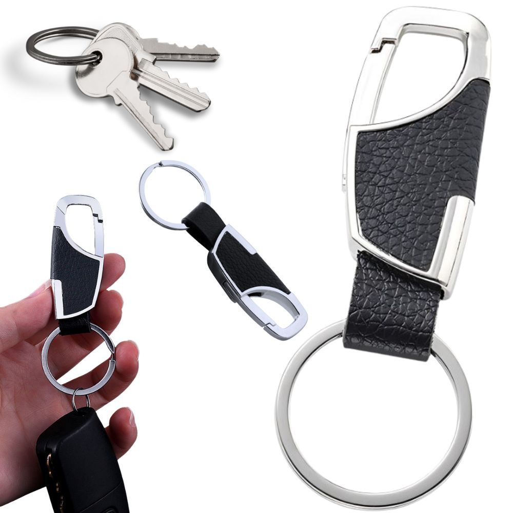 Key ring metal key ring faux leather silver black | CATEGORIES ...
